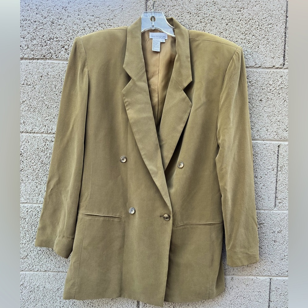 100% Silk Lew Magram Size 8 Brown Padded Shoulder Vin… - Gem